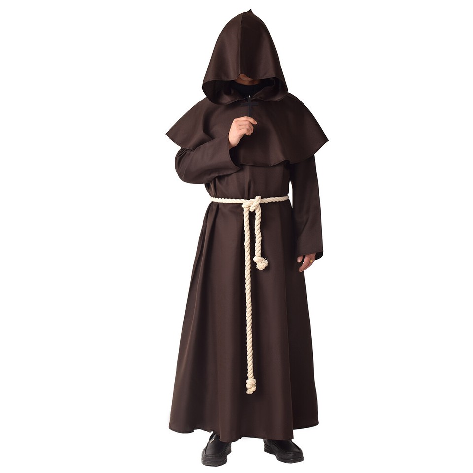 Friar Robe Medieval Cowl Hooded Monk Renaissance Priest Costume Cosplay ...