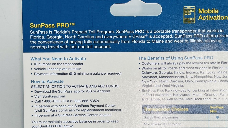 SunPass Pro Compatible in Florida GA NC NY NJ Toll Moveable Transponder ...