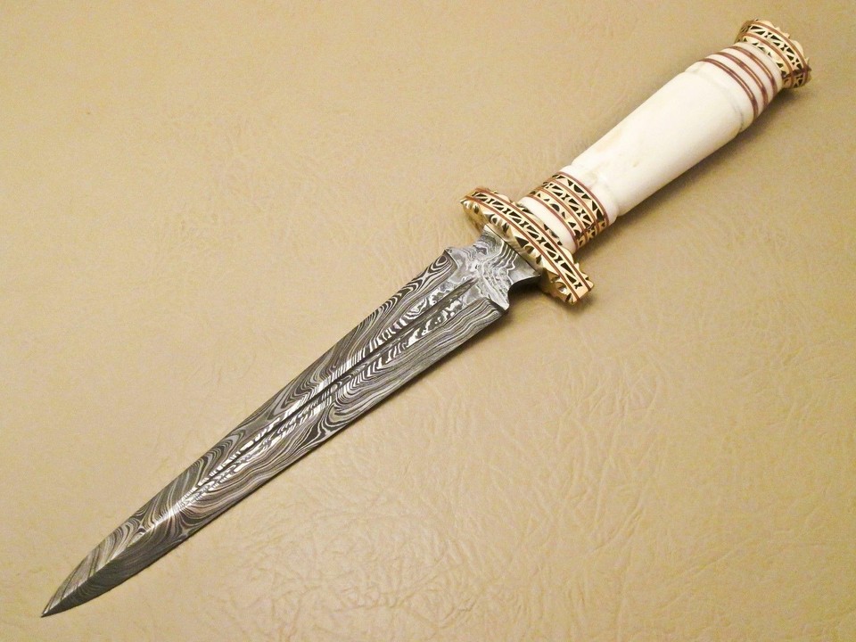 BEAUTIFUL CUSTOM HAND MADE DAMASCUS STEEL HUNTING DAGGER KNIFE HANDLE ...