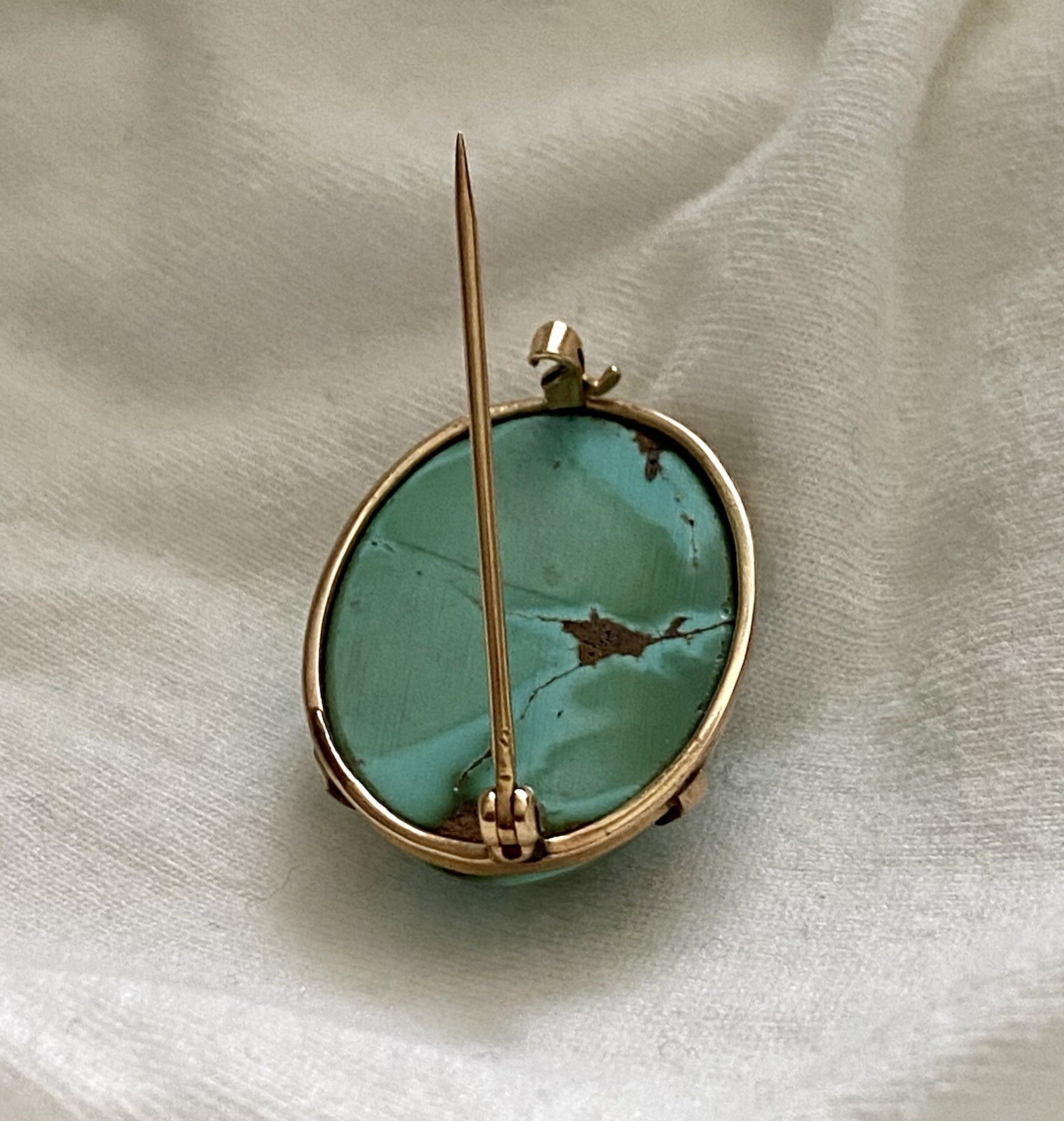 Antique Victorian TURQUOISE MATRIX BROOCH - 14K Gold Mounting (5F103 ...
