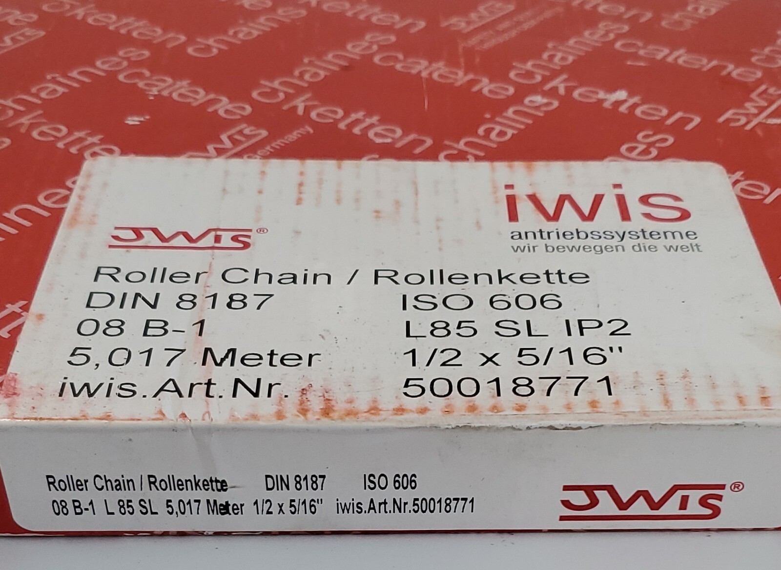 *GEBRAUCHT IN BOX* Iwis L85 SL IP2 Rollenkette 1/2 Zoll x 5/16 Zoll ...