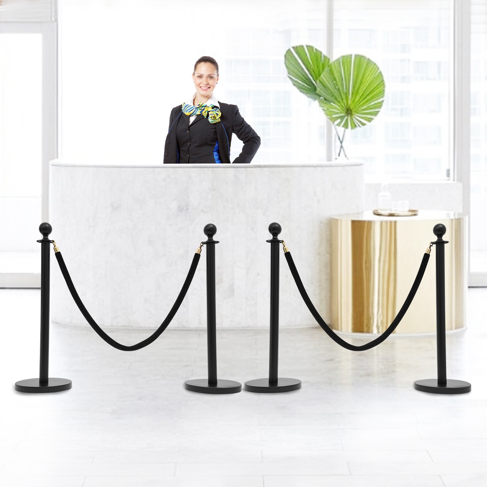 4 PCS Black Stanchion Posts Crowd Control Barriers Stanchion Post with ...