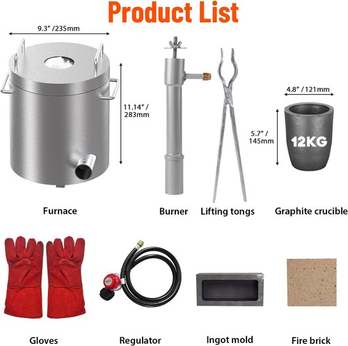 12KG Propane Melting Furnace Foundry Kit Smelt Metal Gold Copper Silver ...