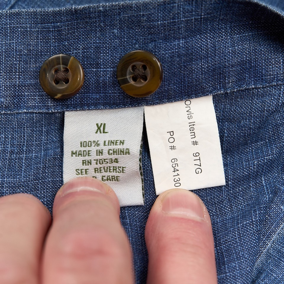 Orvis Safari Shirt Mens XL Blue Linen Button Front Utility Pockets ...