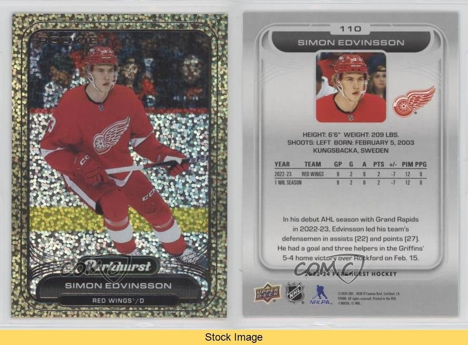 2023 Upper Deck Parkhurst Gold Patterned Foil Simon Edvinsson Rookie RC ...