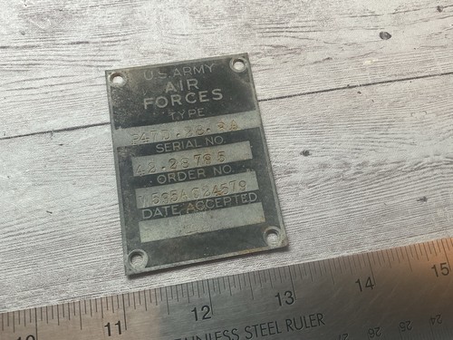 ORIGINAL WWII REPUBLIC P-47D THUNDERBOLT AIRCRAFT DATA SPEC NAME PLATE ...