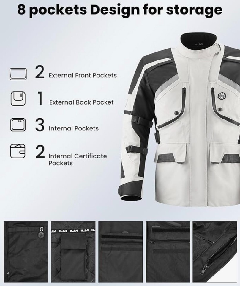 ILM Motorcycle Jacket Adventure Riding Armored All Season RL01, Men’s S ...