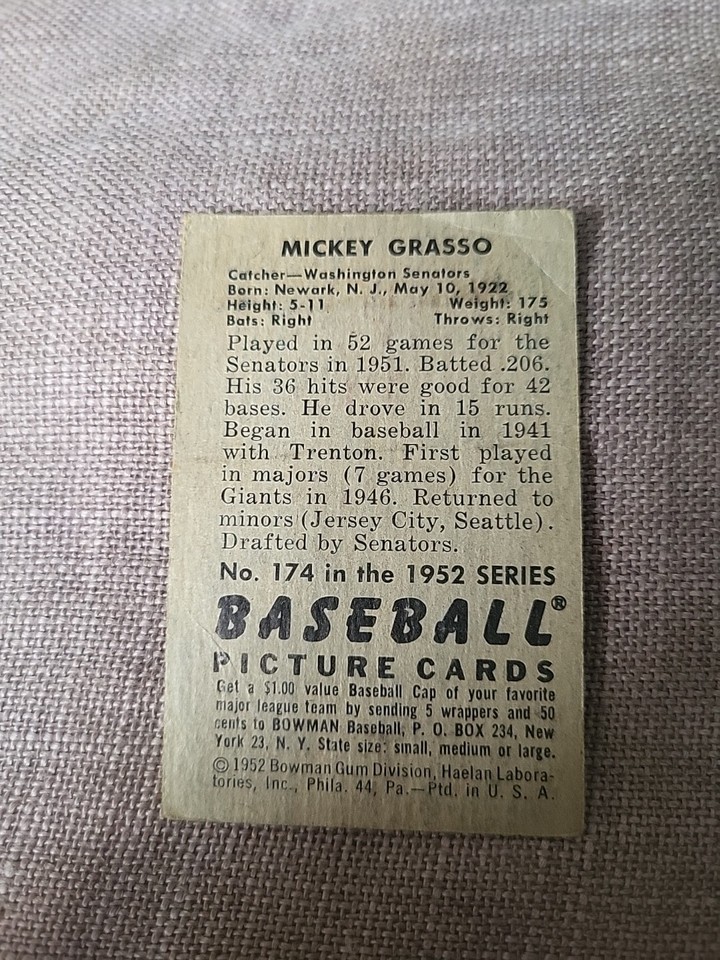 1952 Bowman - #174 Mickey Grasso | eBay