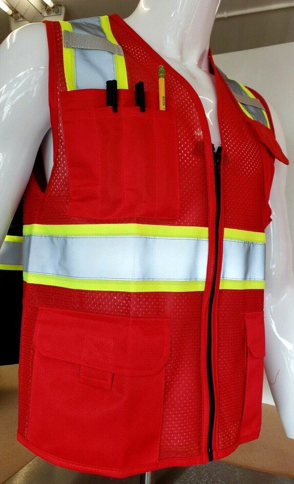 Two Tone High Visibility Reflective Red Safety Vest (X-Small-5XL) | eBay