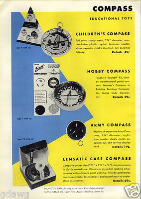 1956 PAPER AD 2 Sided Cocky Compass Toy Game Army Five A Cross Board ...