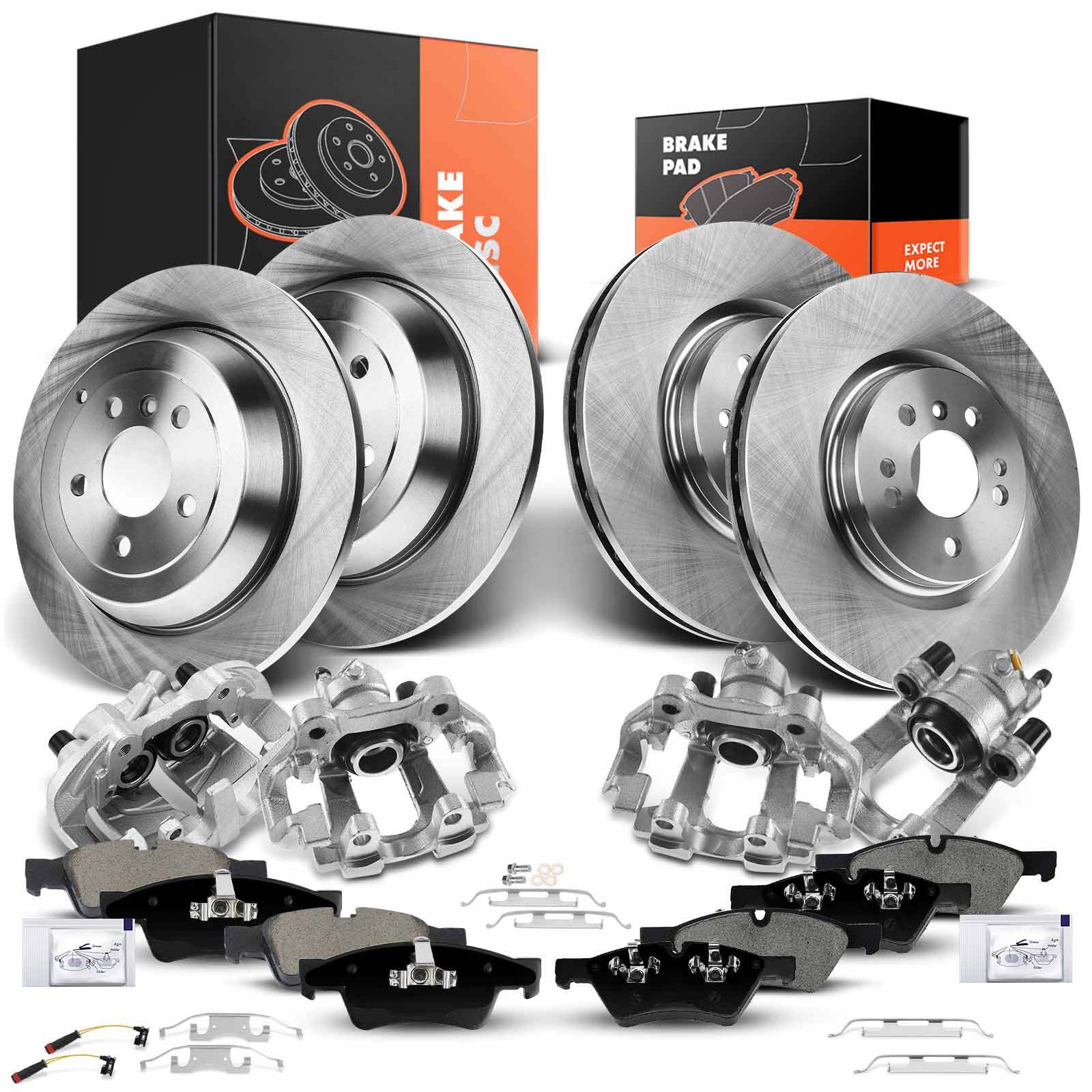Front & Rear Disc Rotors & Brake Pads+Brake Caliper for Mercedes-Benz ...
