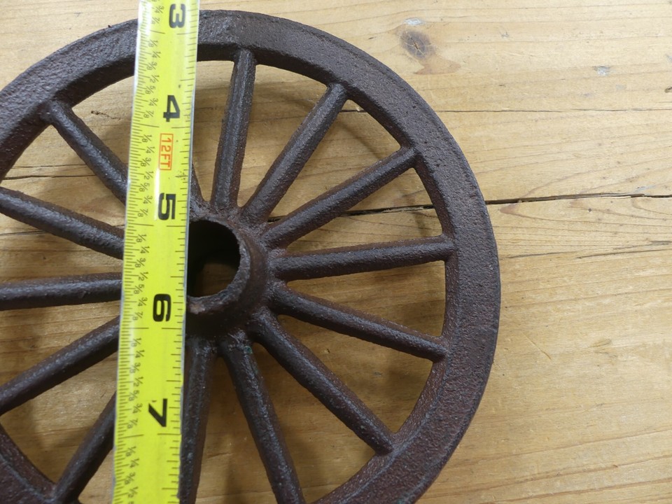 4 Small Cast Iron Wagon Wheel 6 3/4" Wide Table Cart Wheels Spoke ...