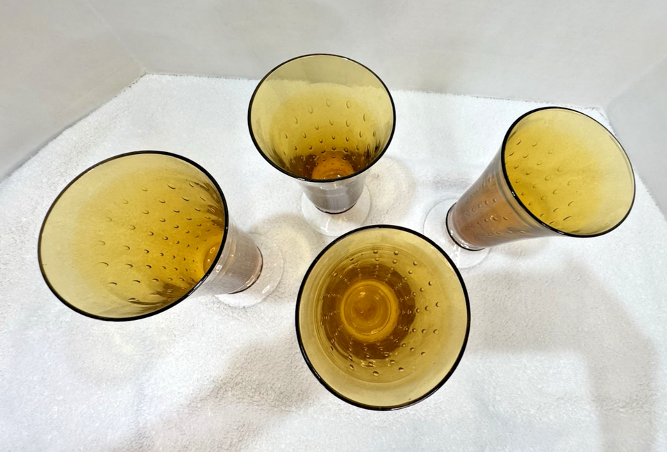 Zrike Amber Glass Pavilion Iced Tea Goblet Bubbles 7.75" Tall Set Of 4 ...