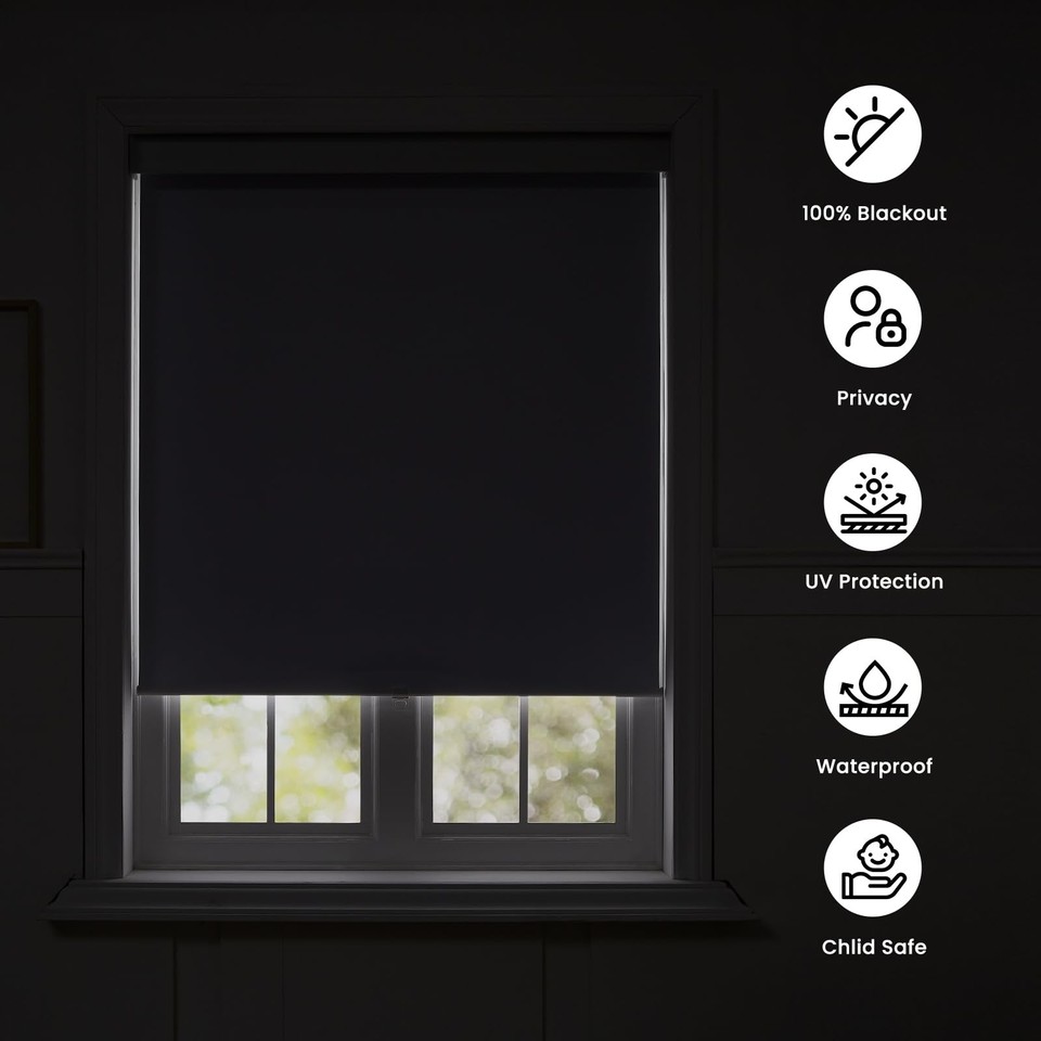 100% Blackout Cordless -Stop Roller Shade, Window Blind with Thermal ...