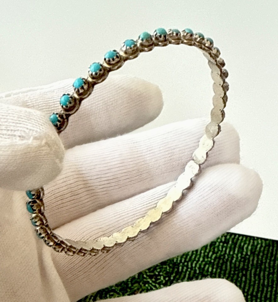 Native American Zuni sterling Petit Point Turquoise Bangle Bracelet Exc ...