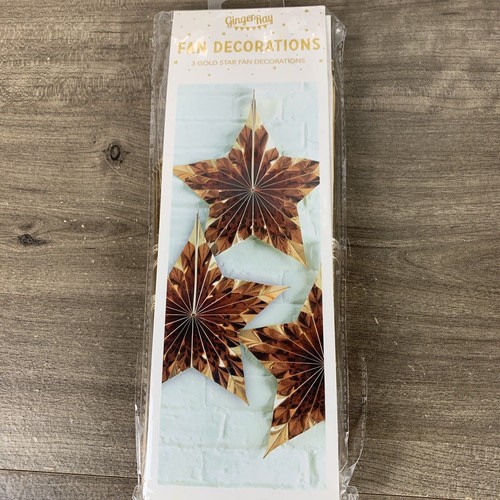 Ginger Ray 3 Gold Star Fan Decorations Metallic Paper Stars Party Decor ...