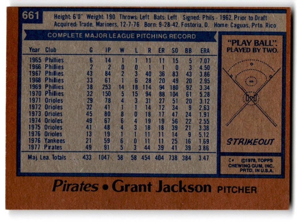 1978 Topps Grant Jackson Pittsburgh Pirates #661 | eBay