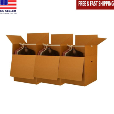 Wardrobe Corrugated Moving Boxes 20x20x34in 3Pcs Foldable Space Saving ...