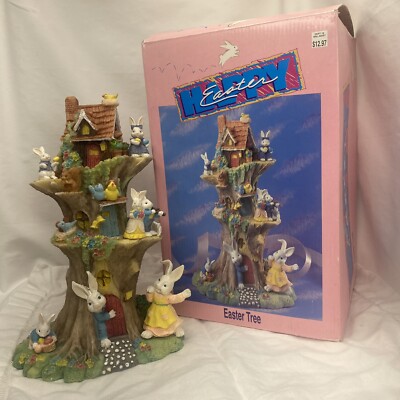 Happy Easter Tree by Jaimy Tabletop Decor Bunny House Eggs Birds ...