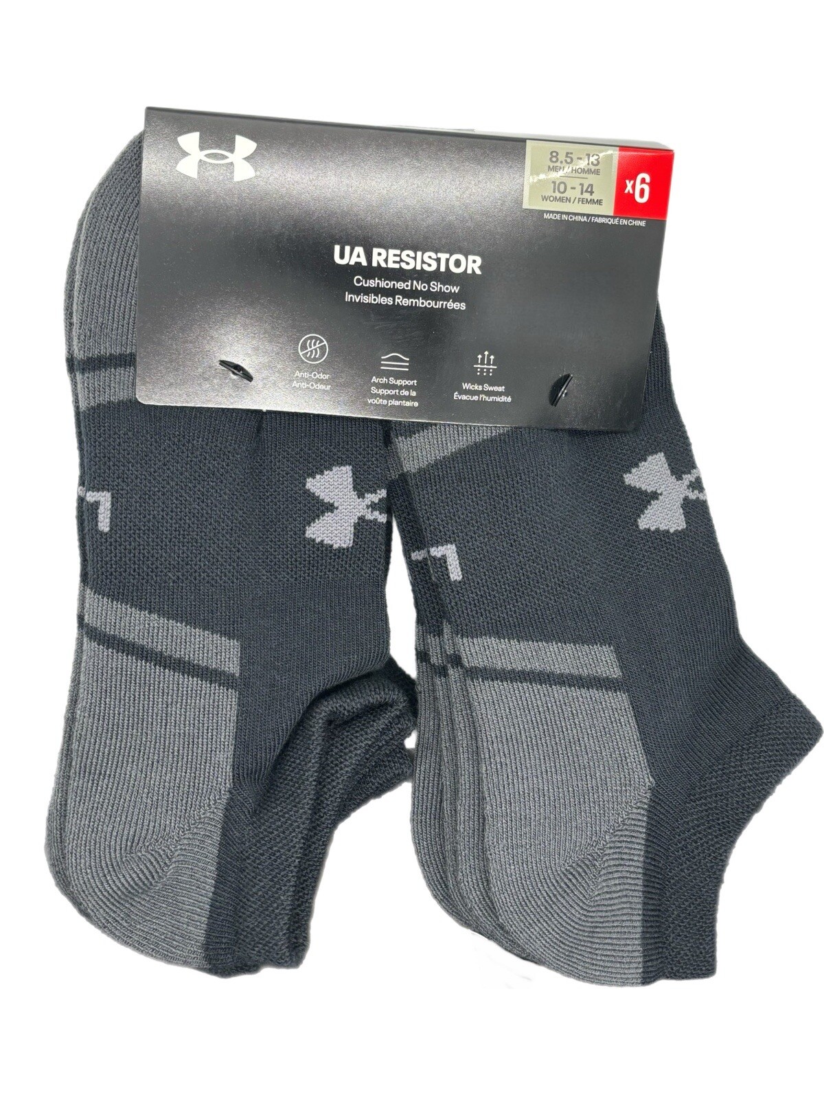 6 Pair Under Armour UA RESISTOR Mens NO SHOW Socks BLACK Size LARGE | eBay