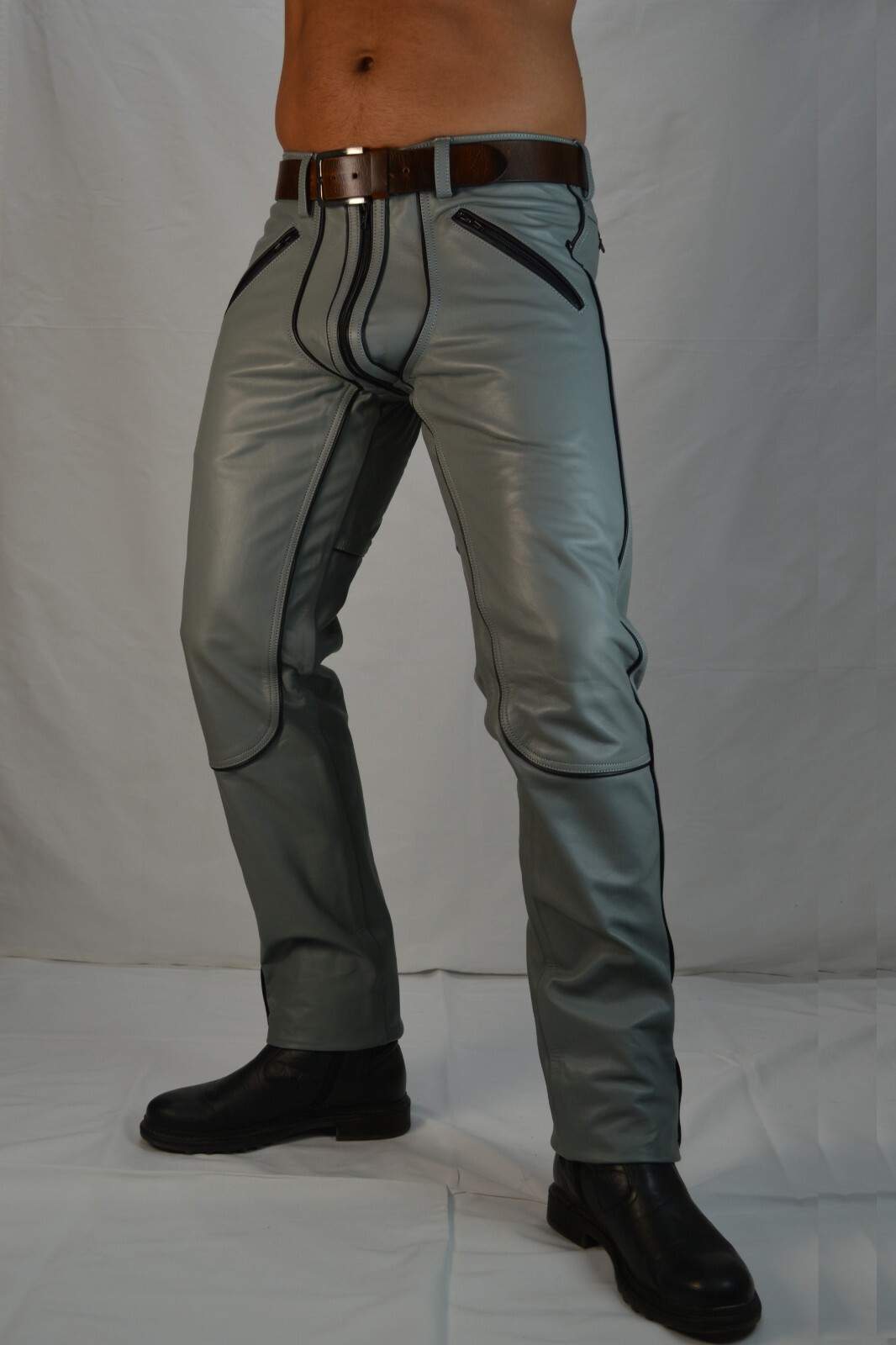 New Hochwertige leder hose mit Piping + 2 wege Zipper aus Echtemleder ...