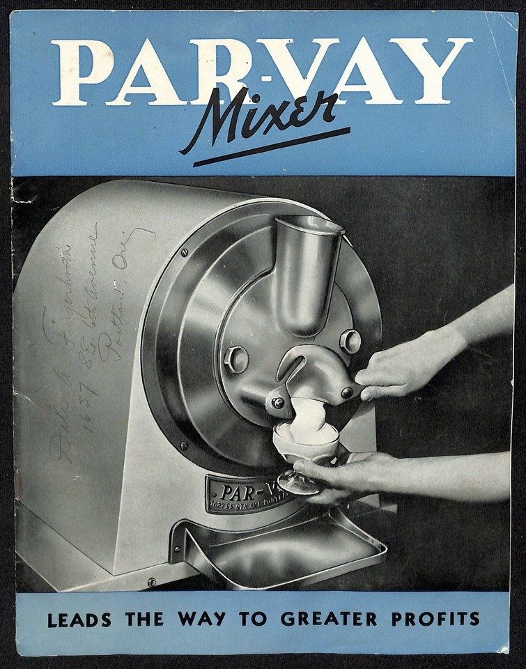 Scarce c1950's Par-Vay Mixer Soda Shop Soft Serve Ice Cream Brochure ...