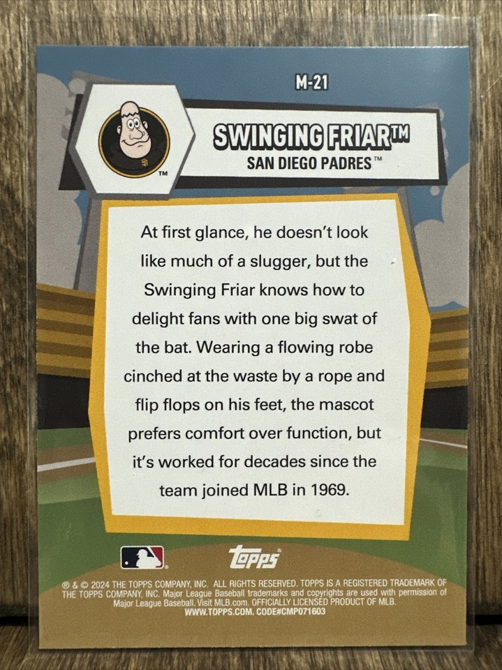 2024 Topps Big League #M-21 Swinging Friar San Diego Padres MASCOT ...