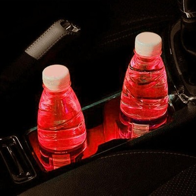 2pcs Red LED Solar Cup Pad Car Lamp Cover Interior Decoration Light ...