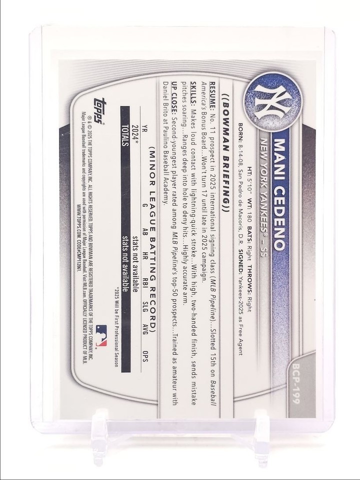 MANI CEDENO 2025 BOWMAN CHROME 1ST PURPLE REFRACTOR YANKEES /250 Q6017 ...