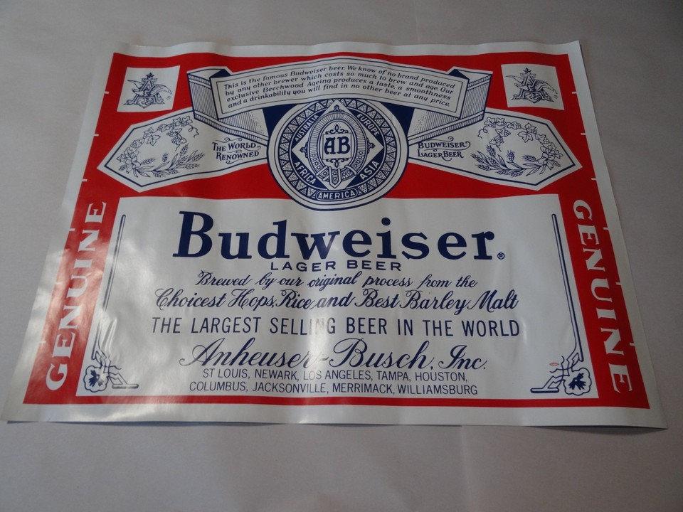 18" Vtg 1970 Budweiser Vinyl Sticker Decal Breweriana Wall Advertising ...