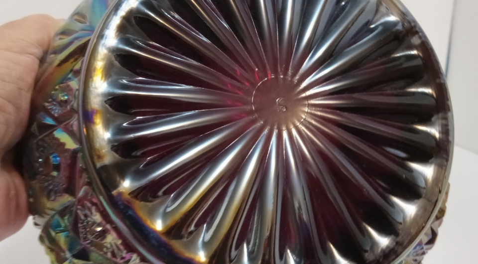 Vintage LE Smith CARNIVAL GLASS BOWL AMETHYST ~ HOBSTAR & DAISY ...