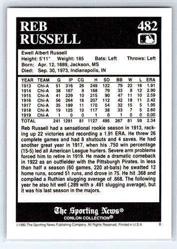 1992 Conlon Collection TSN #482 Reb Russell | eBay