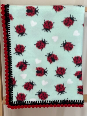 New Handmade Ladybug Baby Toddler Fleece Blanket with Crochet Edging | eBay