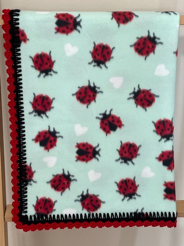New Handmade Ladybug Baby Toddler Fleece Blanket with Crochet Edging | eBay