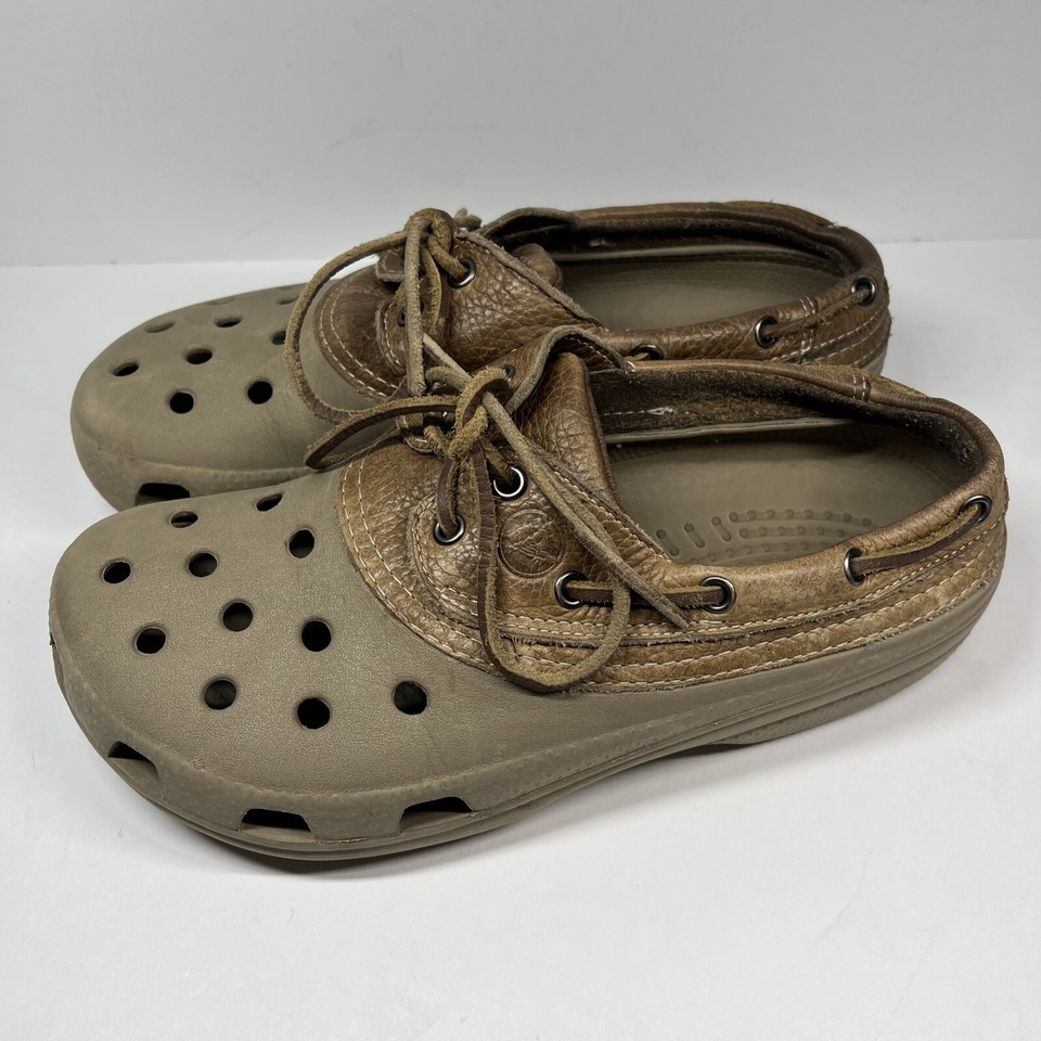 Size 8 - Mens Crocs Islander Pitcrew Boat Brown Lace Up Leather Upper ...
