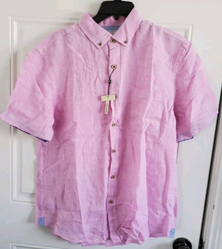 Report Collection Men's Pink Linen Shirt - LARGE - Button Up | eBay