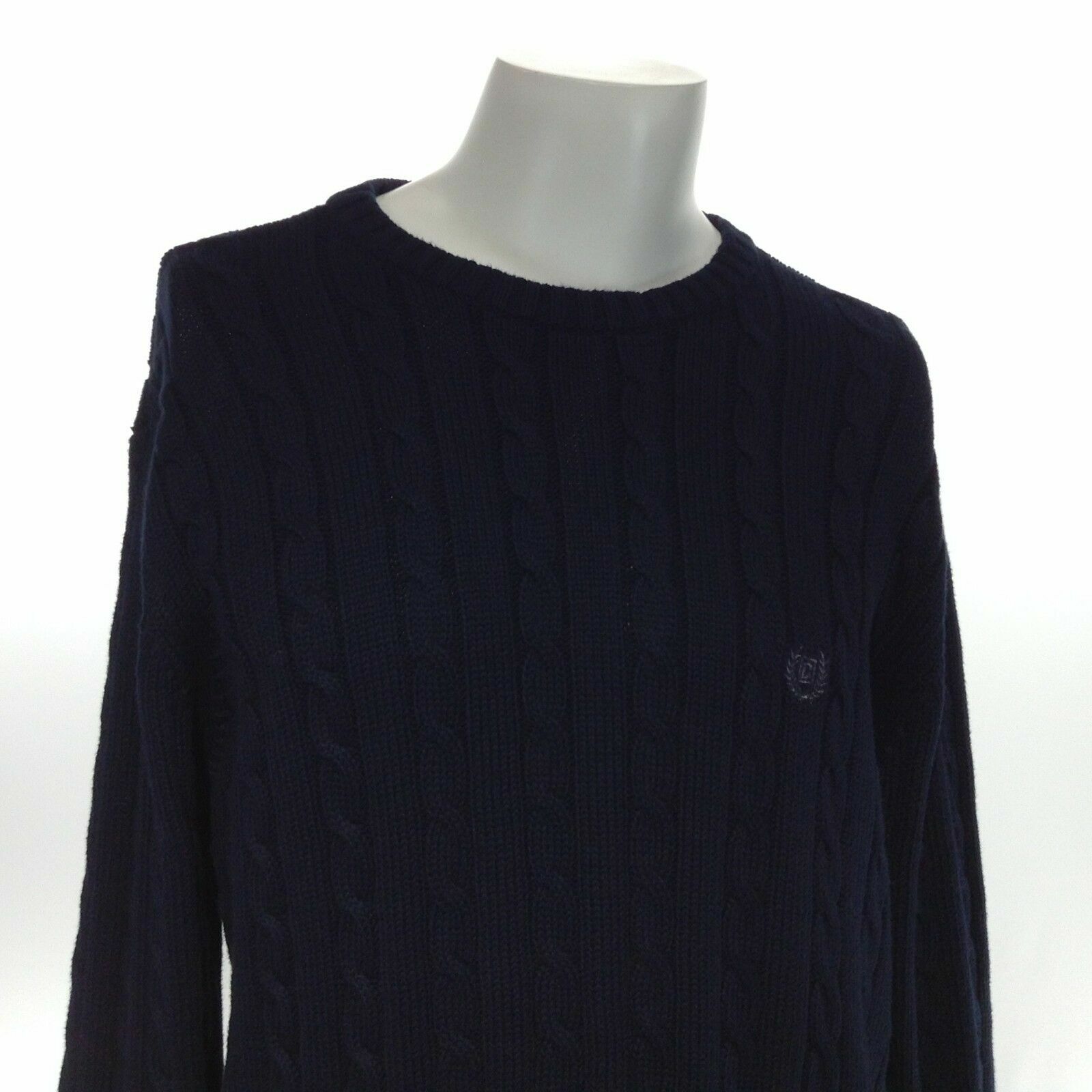CHAPS Men's Large Cotton Navy Blue Ribbed Long Sleeve Knit Crew Neck ...