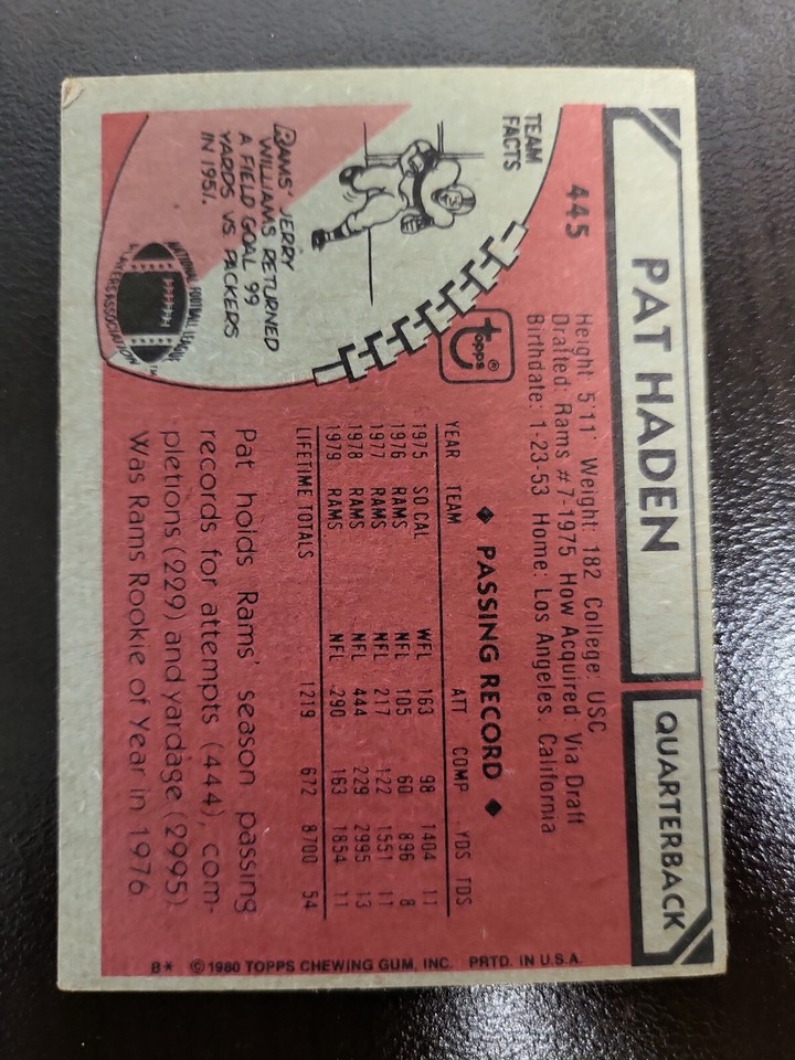 1980 Topps Pat Haden card #445 | eBay