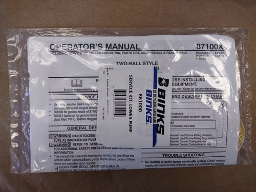 BINKS SERVICE KIT 861000, for 87100X LOWER PUMP | eBay