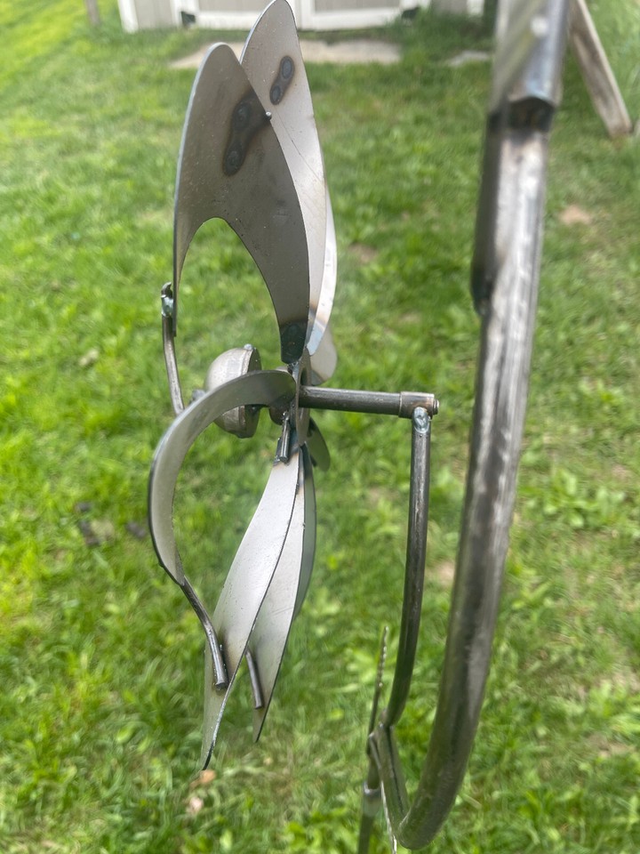 Heavy Duty Double Spinner w/Bird Metal Welded Yard Stake Wind Spinner ...