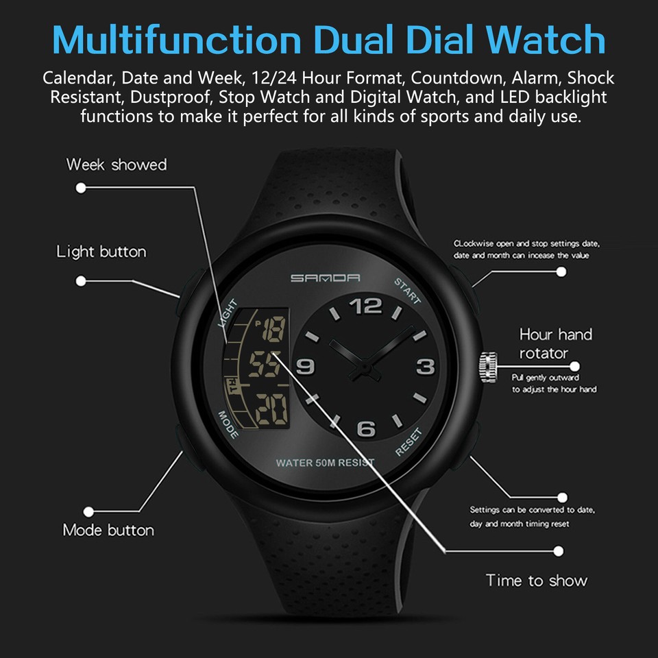 Waterproof Men LED Digital Electronic Watch Army Military Sports Date ...