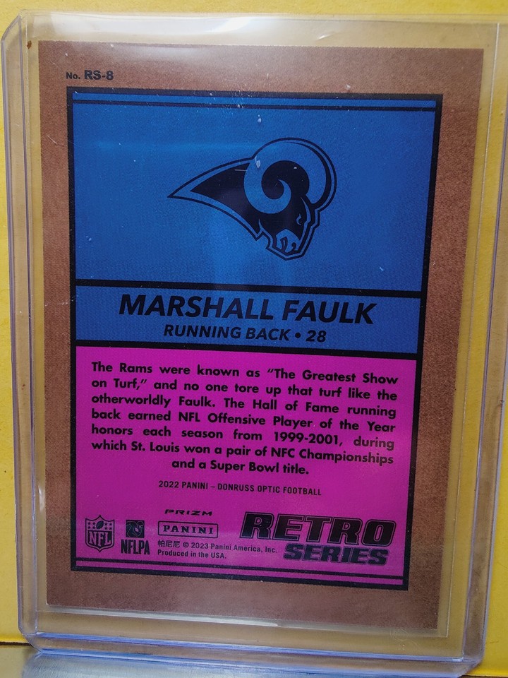 2022 Donruss Optic Retro Series Silver Pink Holo Marshall Faulk #RS-8 ...