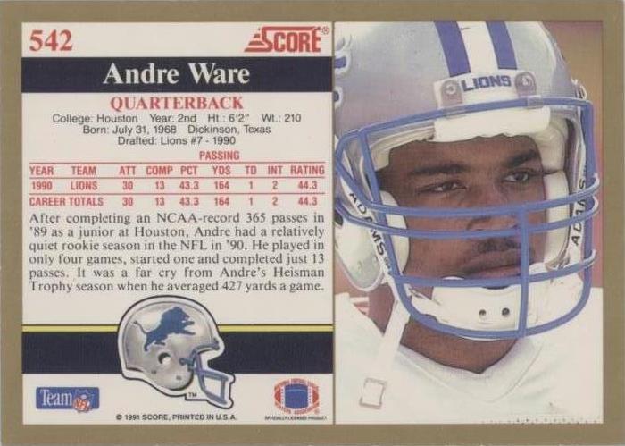 1991 Score Andre Ware #542 for sale | eBay