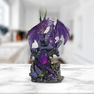 Medieval Purple Dragon w/ Gem Statue 6"H Fantasy Collectible Figurine ...