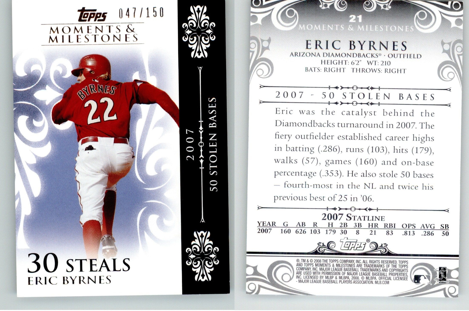 Eric Byrnes 2008 Topps Moments & Milestones /150 #21-2 Diamondbacks | eBay