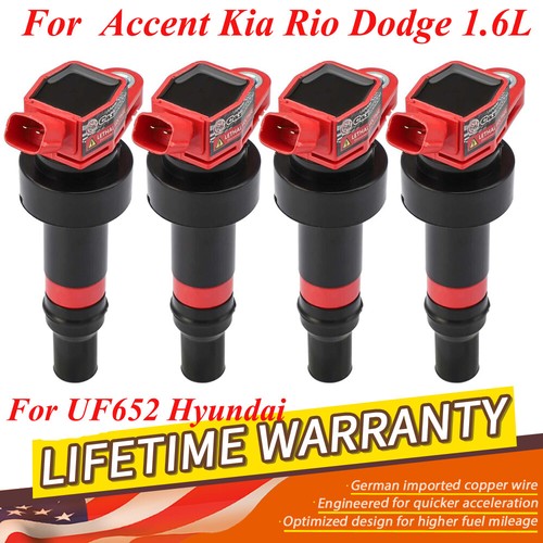 UF652 Ignition coils Pack of 4 For HYUNDAI Accent KIA RIO SOUL DODGE 1 ...