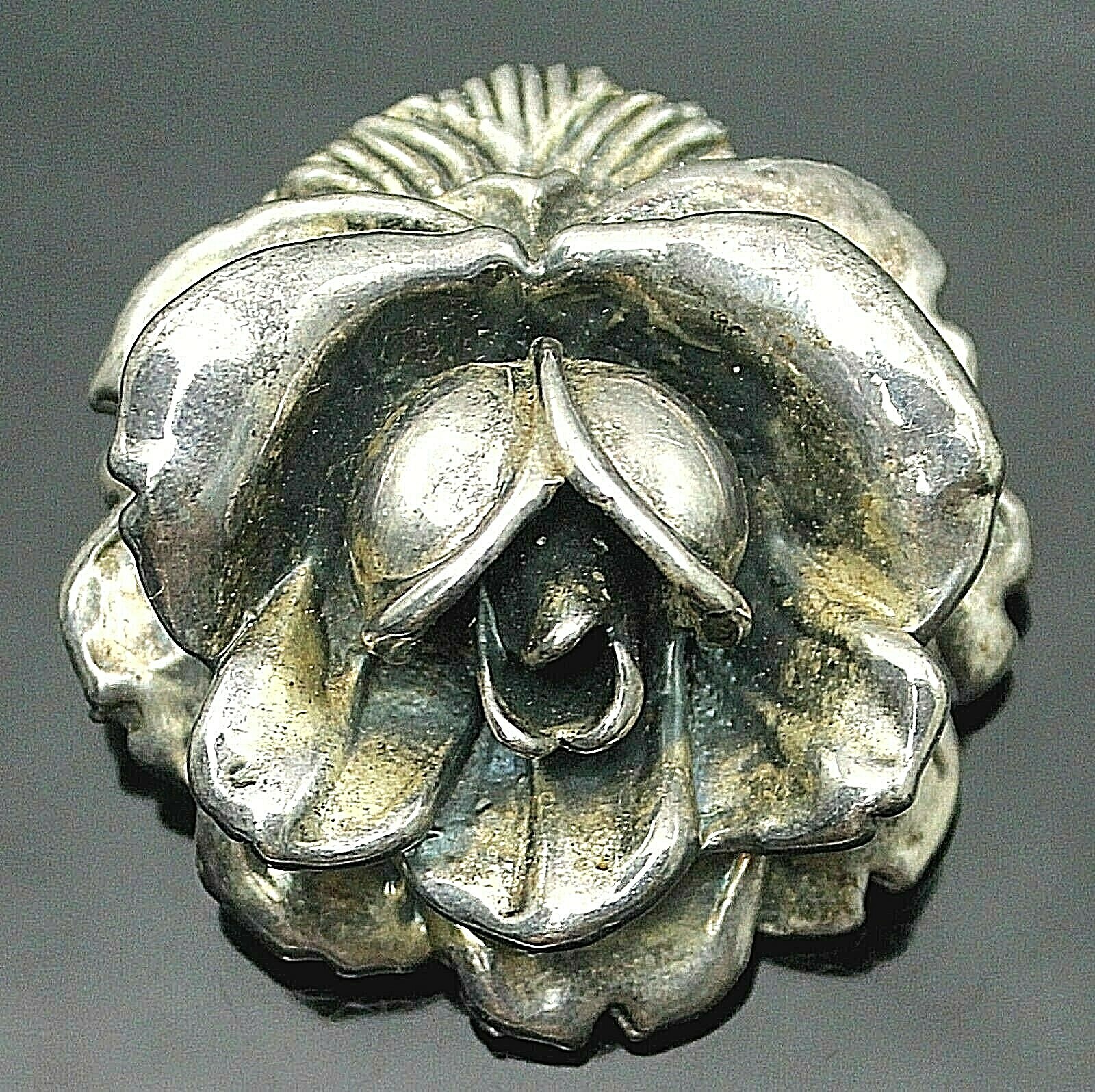 VINTAGE HIGH RELIEF HOLLOW PUFFED ROSE FLOWER STERLIN… - Gem