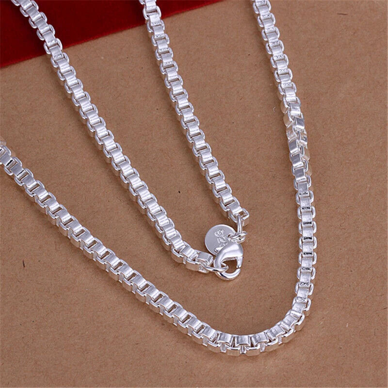 925 Sterling Silver 5mm Box Chain Necklace Unisex Wedding Party Jewelry ...