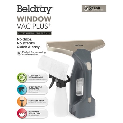 Beldray Cordless Window Vacuum Plus Rechargeable with Spray Bottle ...