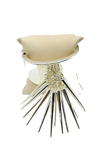 Silver Plated Hinged Cuff Bracelet With Dangling Spikes Punk Rock Bold ...